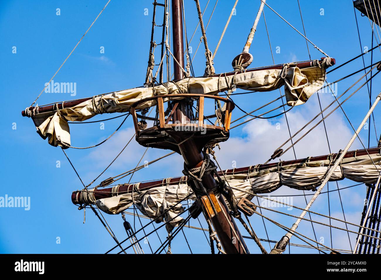 The 'Crows nest' and rigging of Galleon 'Andulcia', St Katherines Dock ...