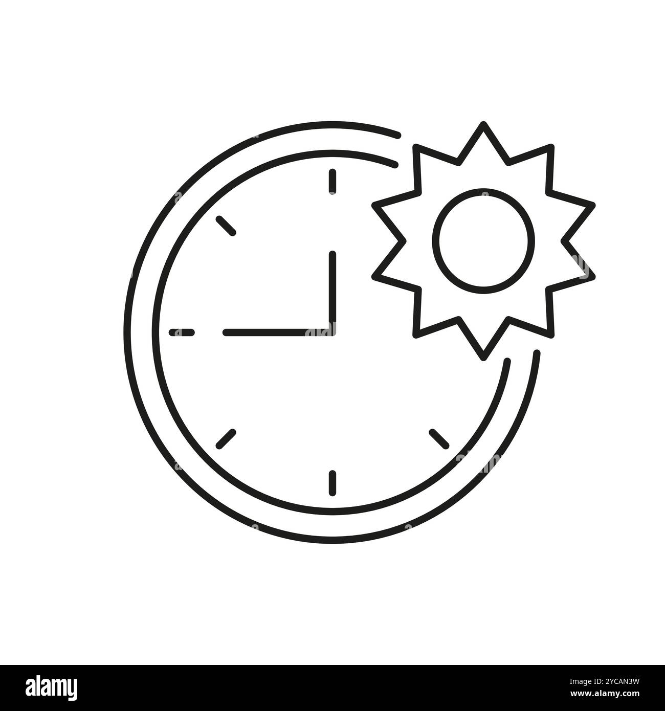 Sun And Clock Line Icon, Time Of Day For Daily Routine and Optimal ...