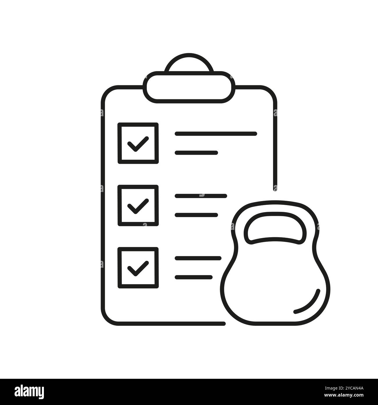 Weight Loss Training Fitness Plan Line Icon. Checklist and Kettlebell ...
