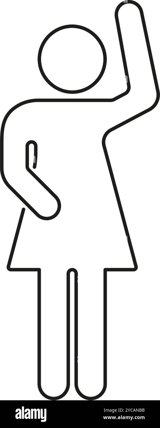 Human Figure Waving Hand Line Icon. Stick Female Figure with Greeting ...