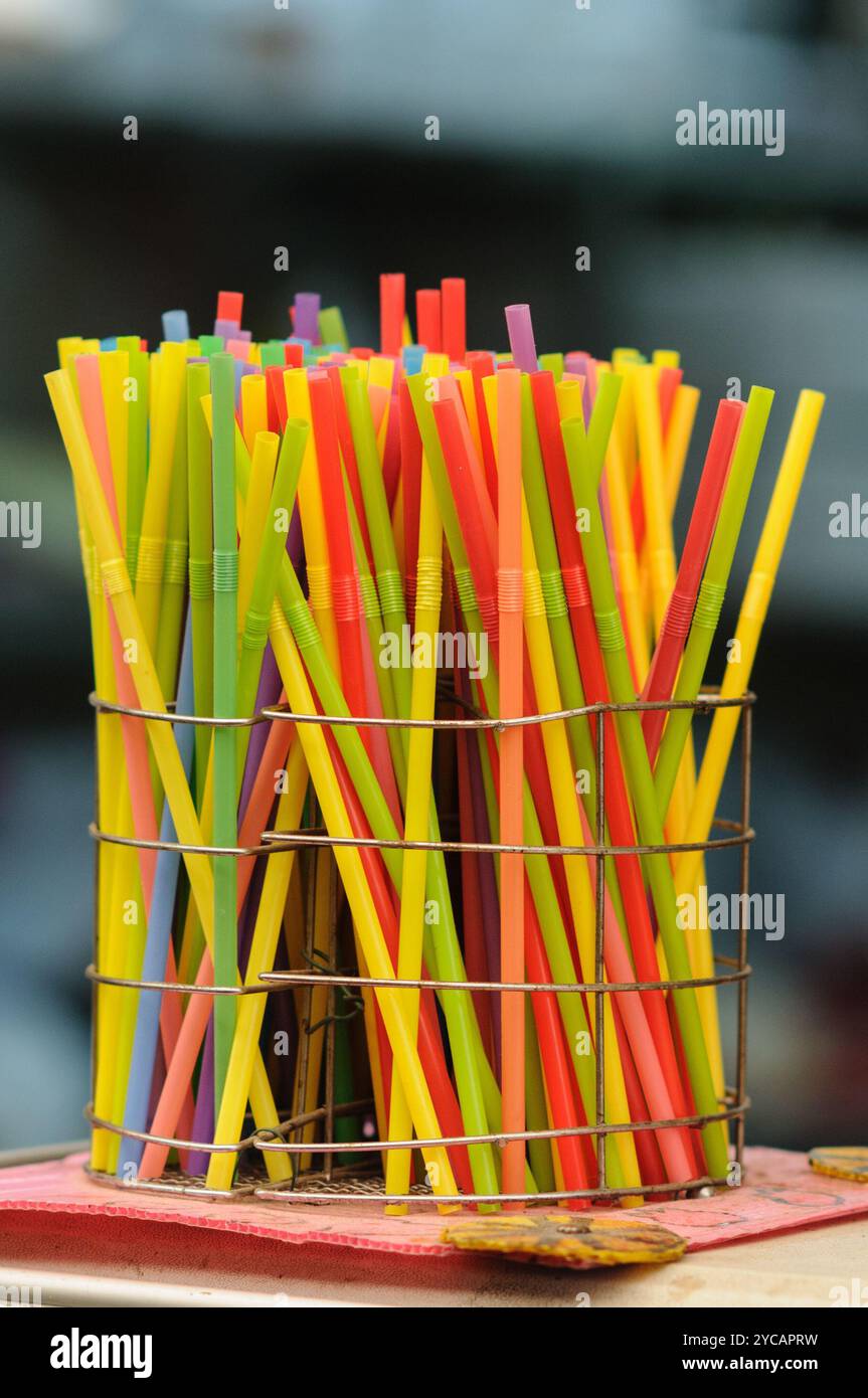 Multi-colored, plastic, disposable drinking straws with bellows ...