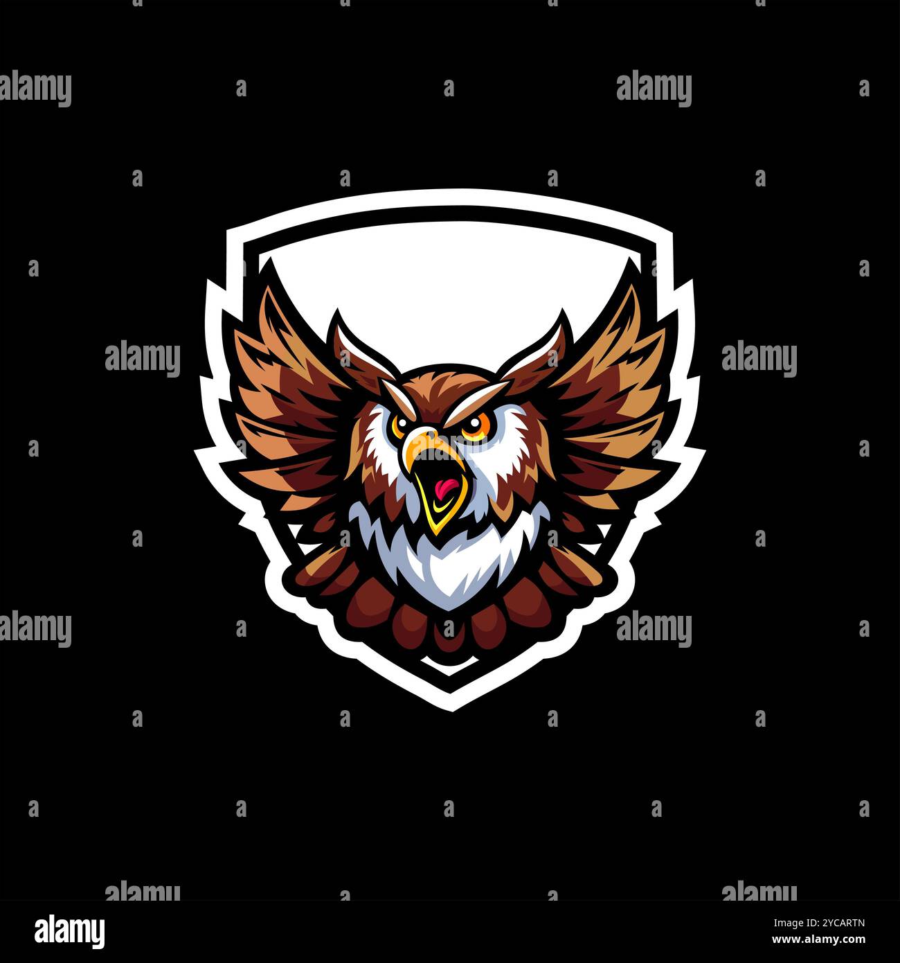 This striking owl design showcases intense features and vibrant colors ...