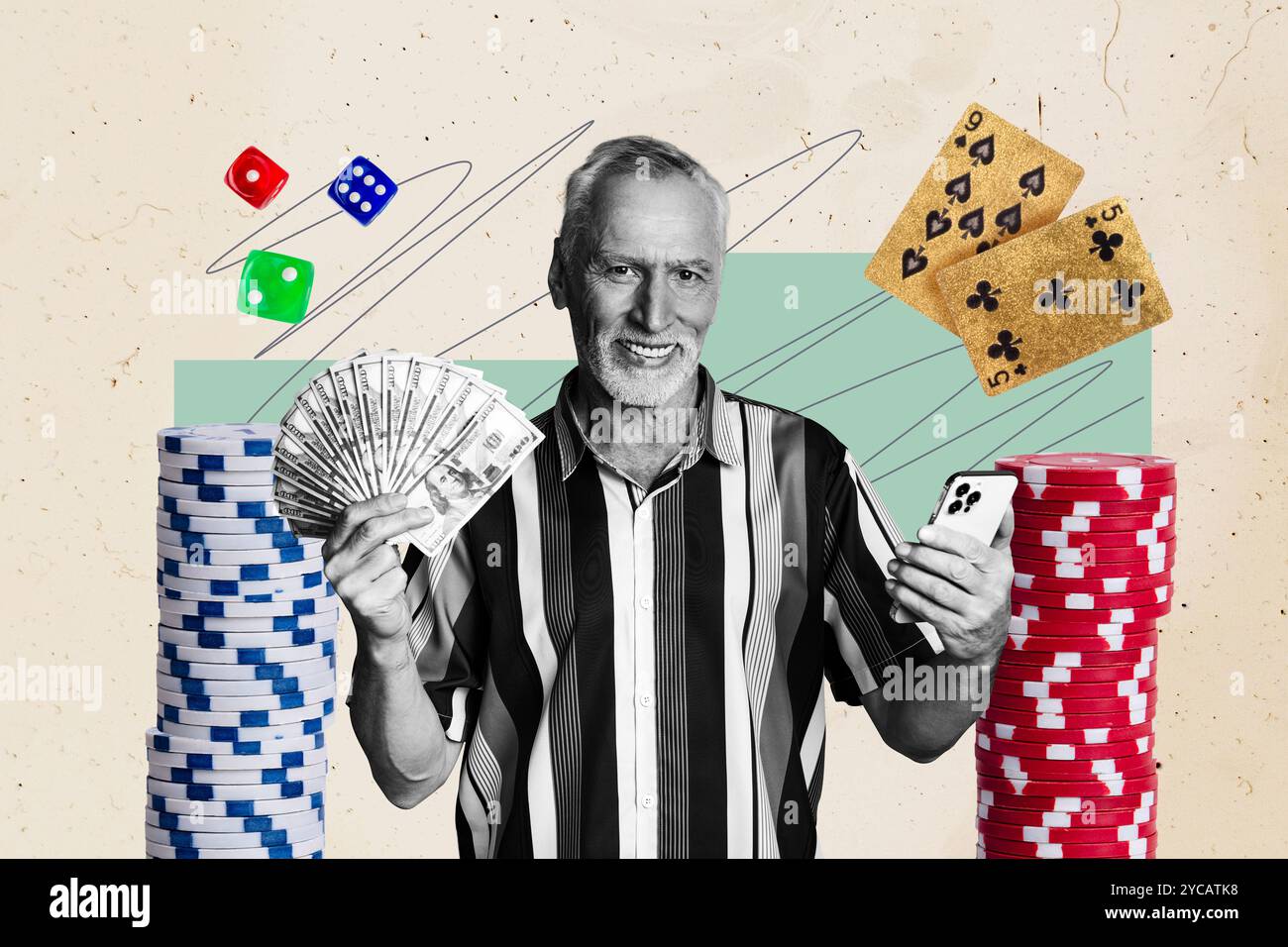 Creative collage picture elder man retired pensioner millionaire prize ...