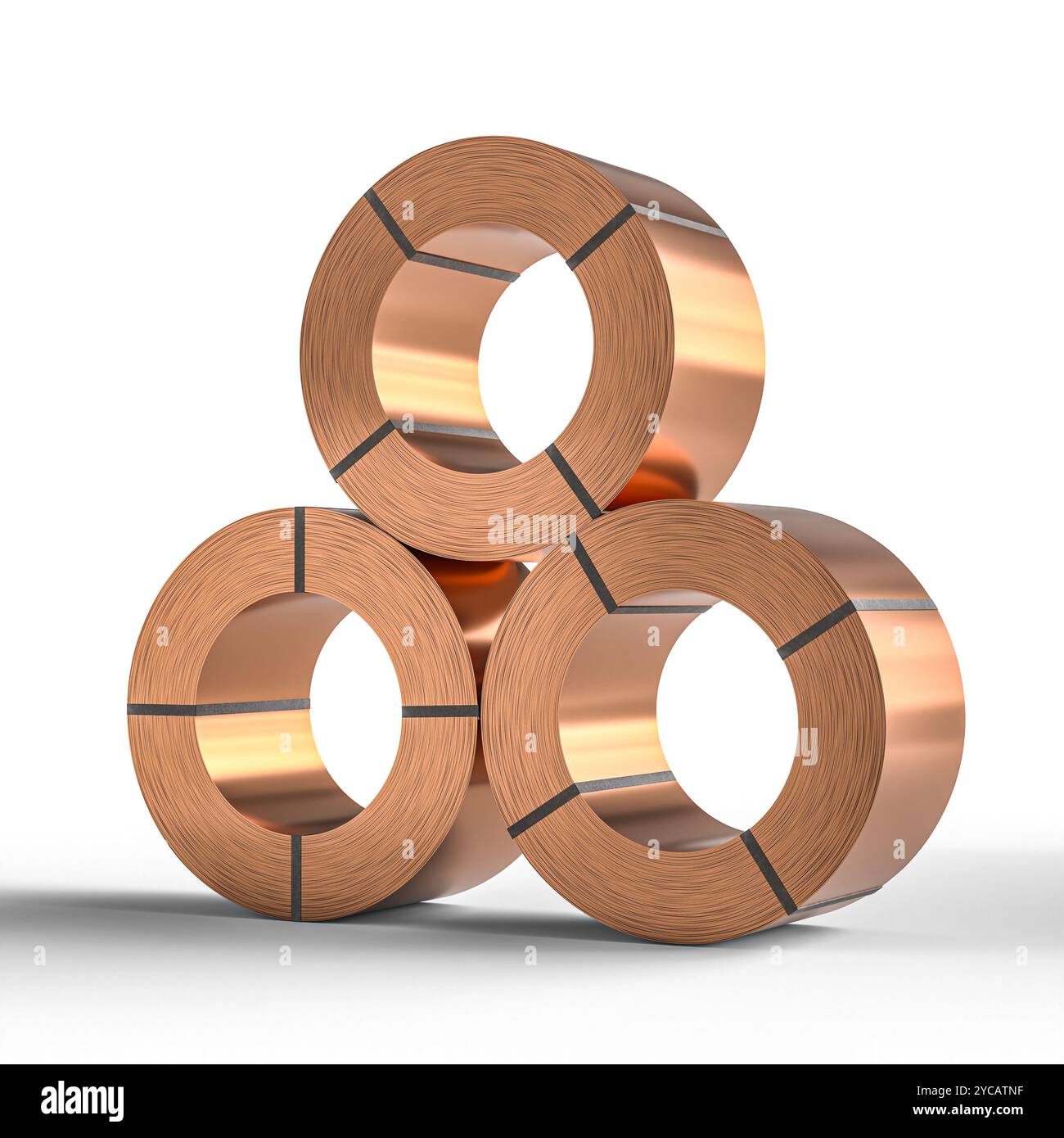 Three copper wire rolls pyramid on white background 3d Stock Photo - Alamy