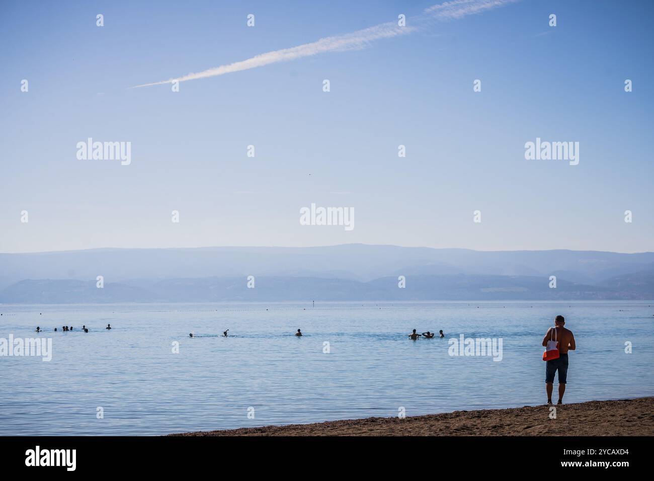 Omis, Croatia. 22nd Oct, 2024. People enjoy on the beach in Omis ...