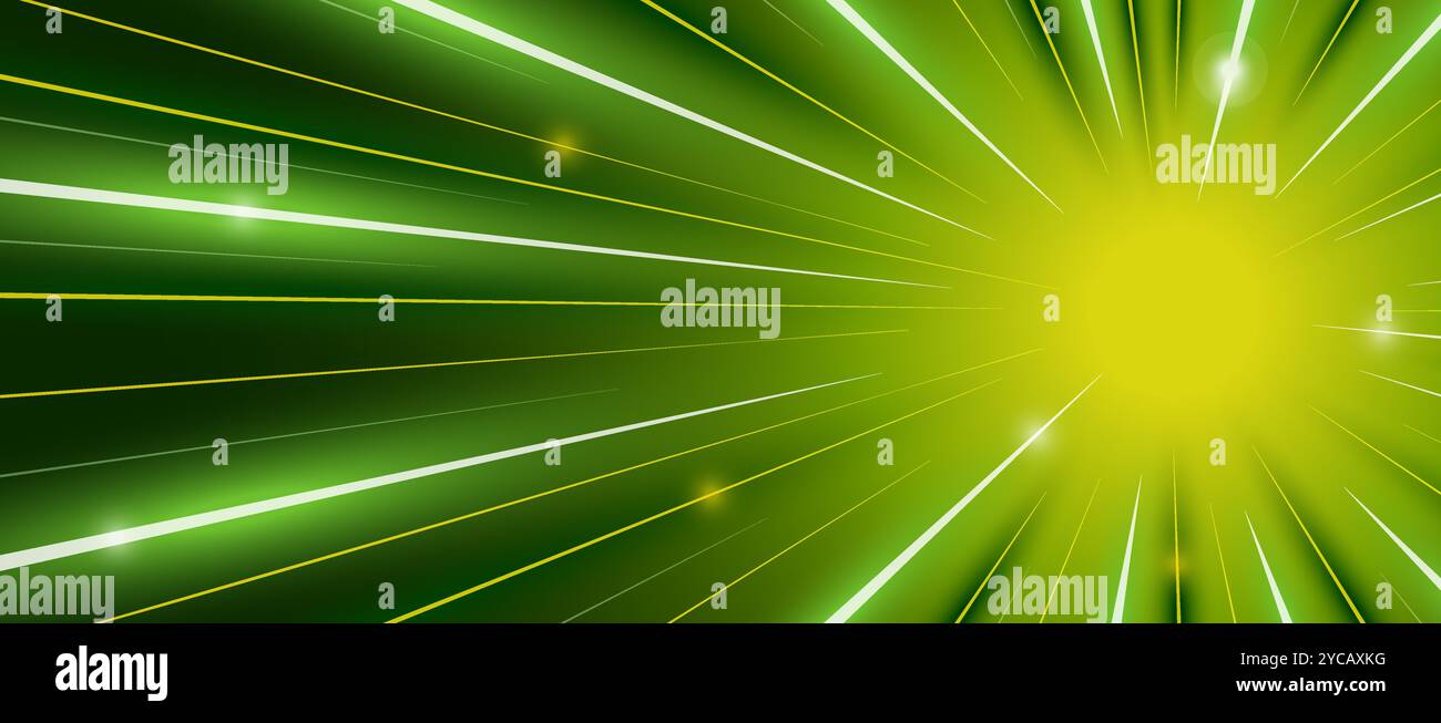 Abstract glowing green energy dynamic light rays. Nuclear electron ...