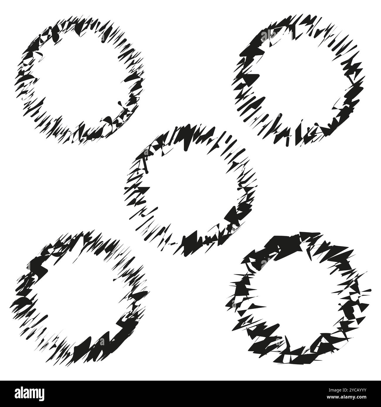 Abstract circle icons. Rough edge shapes. Black and white symbols ...