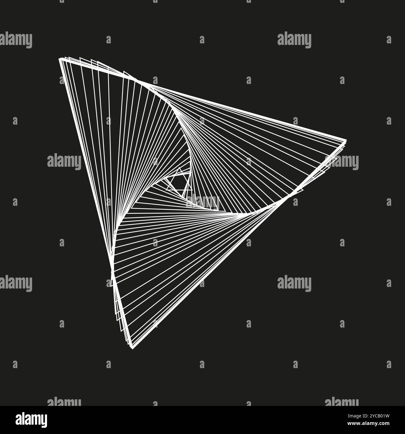 Abstract geometric shape. White lines on black. Triangular wireframe form. Dynamic vector design ...