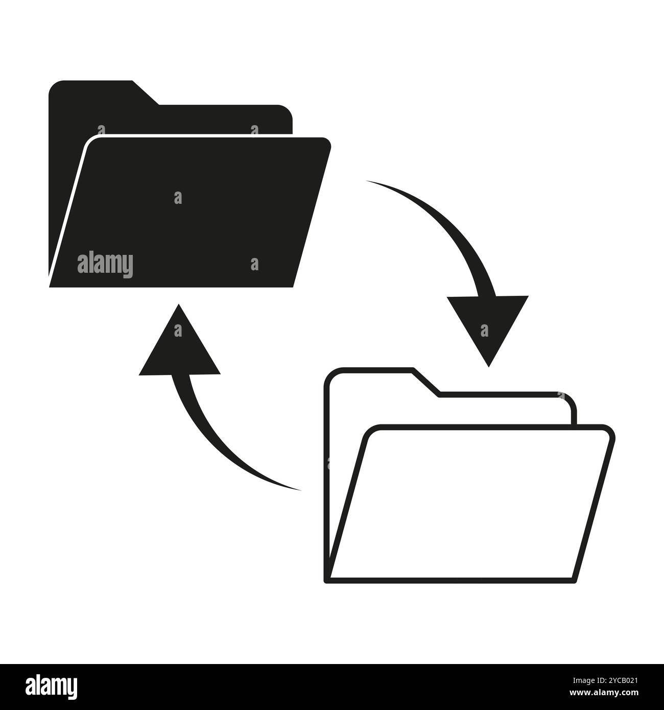 Folder transfer icon. Data exchange symbol. File sharing vector. Black document shape Stock ...