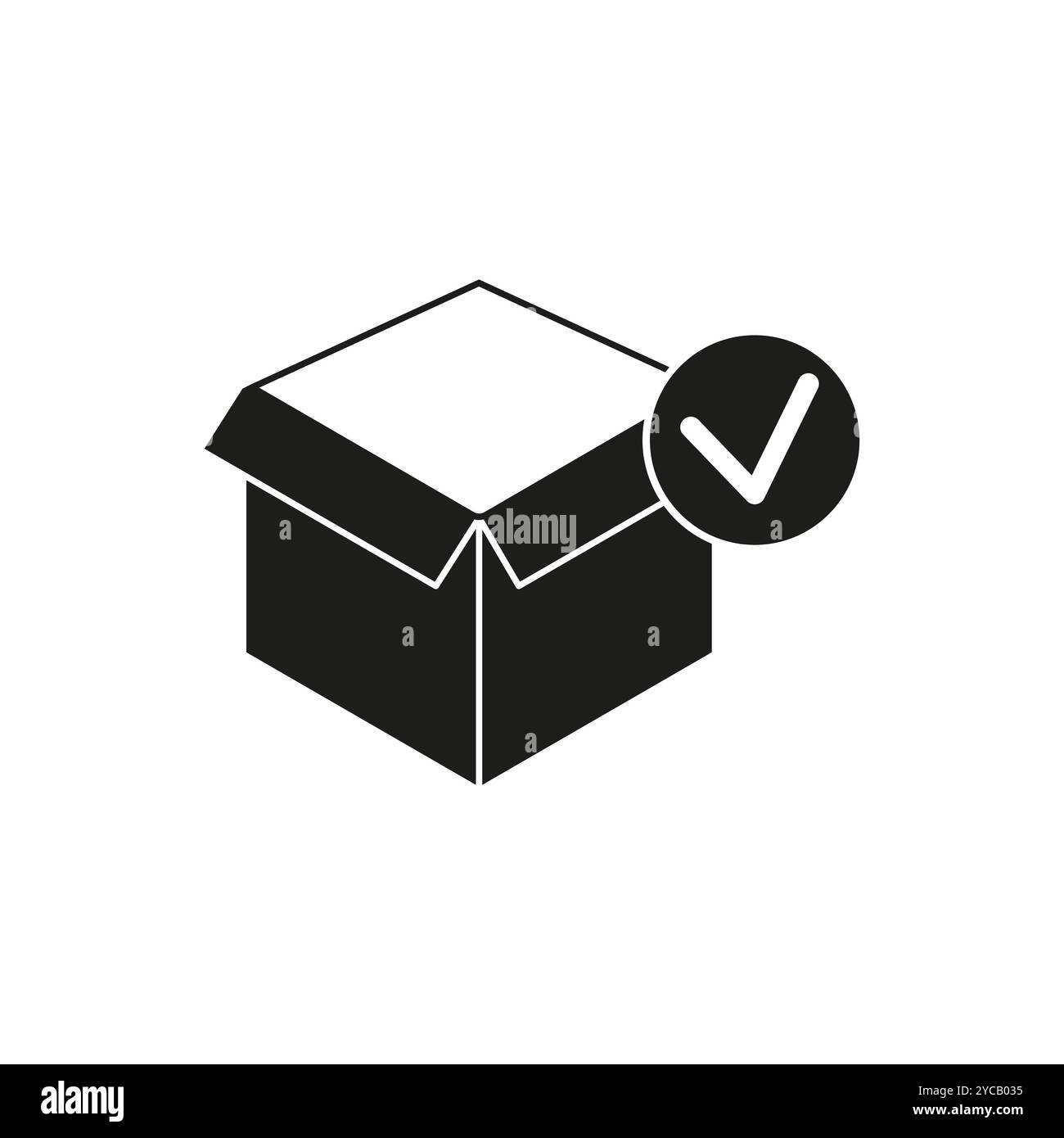 Package icon. Open box symbol. Checkmark validation vector. Delivery ...