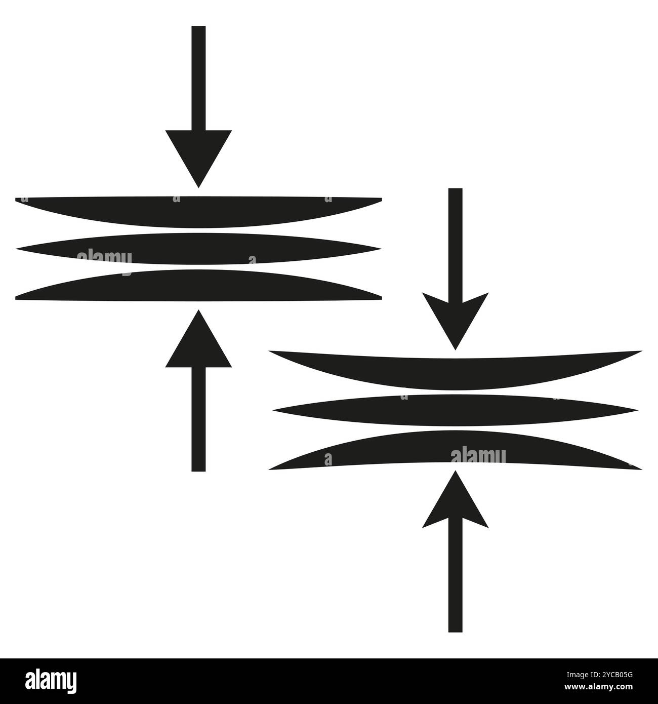 Compression arrow icon. Mechanical pressure symbol. Opposite force ...