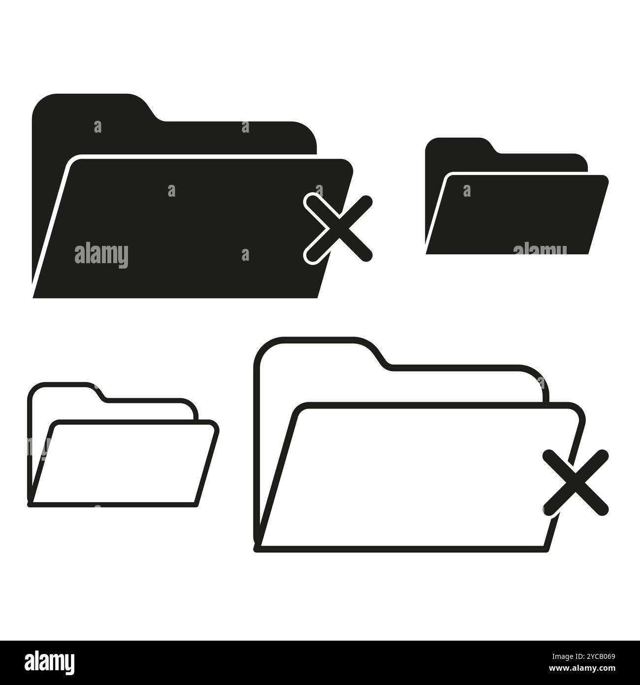 Folder delete icon. File removal symbol. Document vector icon. Black and white folders Stock ...