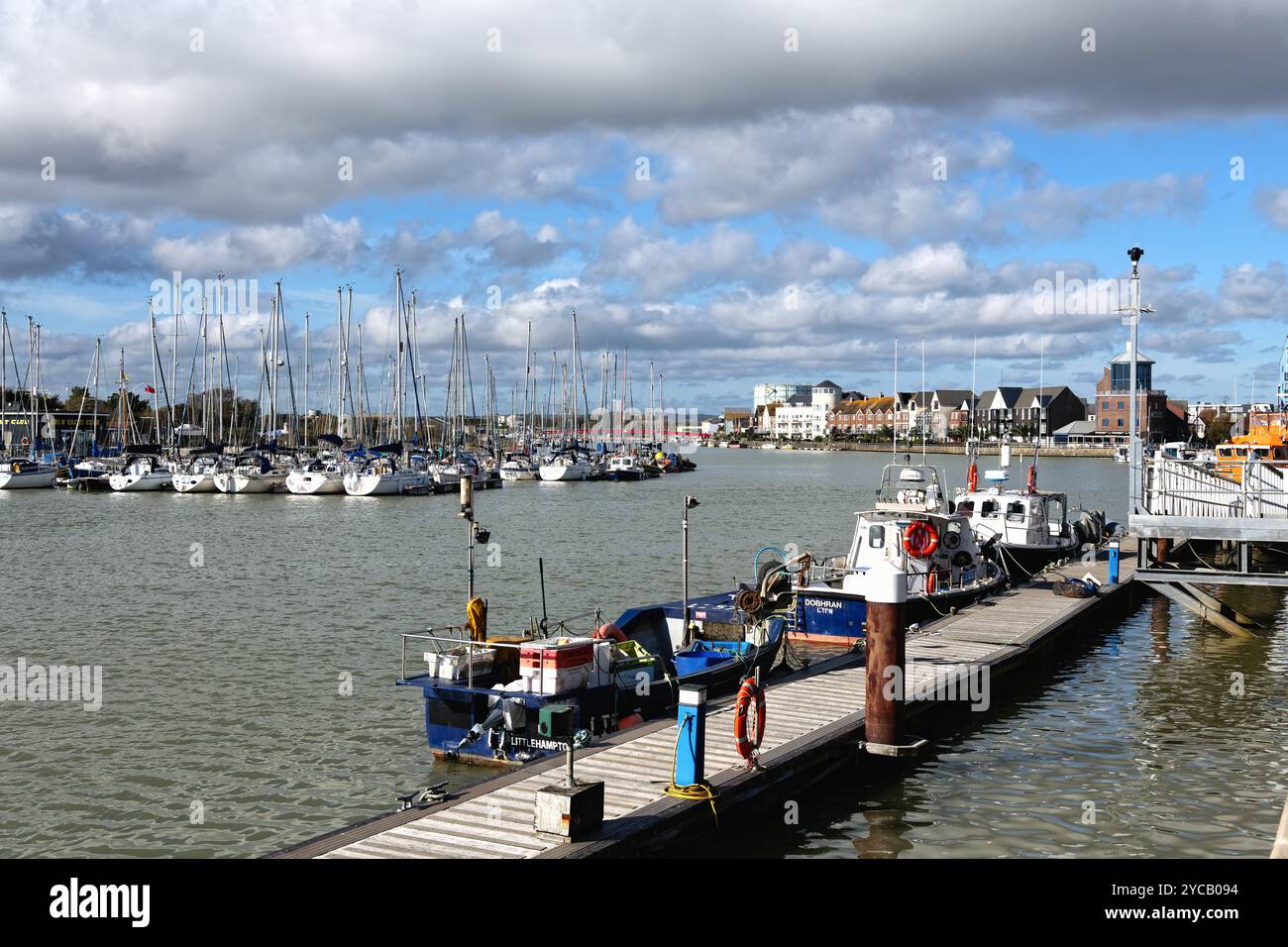 The River Arun and waterfront at Littlehampton on a sunny autumnal day ...