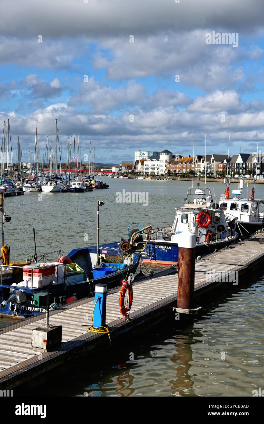 The River Arun and waterfront at Littlehampton on a sunny autumnal day ...