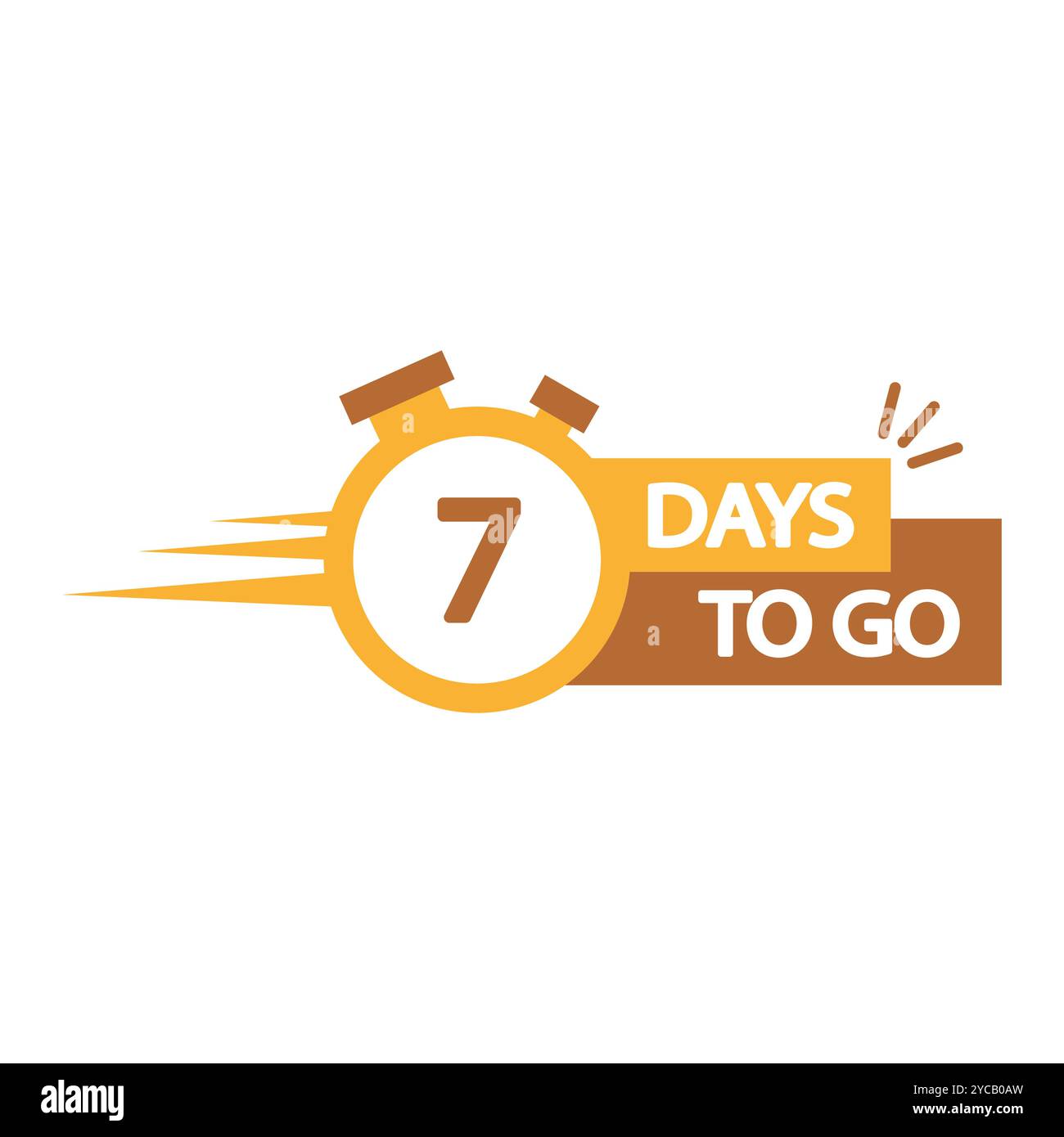 Countdown timer icon. Number seven bold. 7 days to go. Yellow stopwatch ...