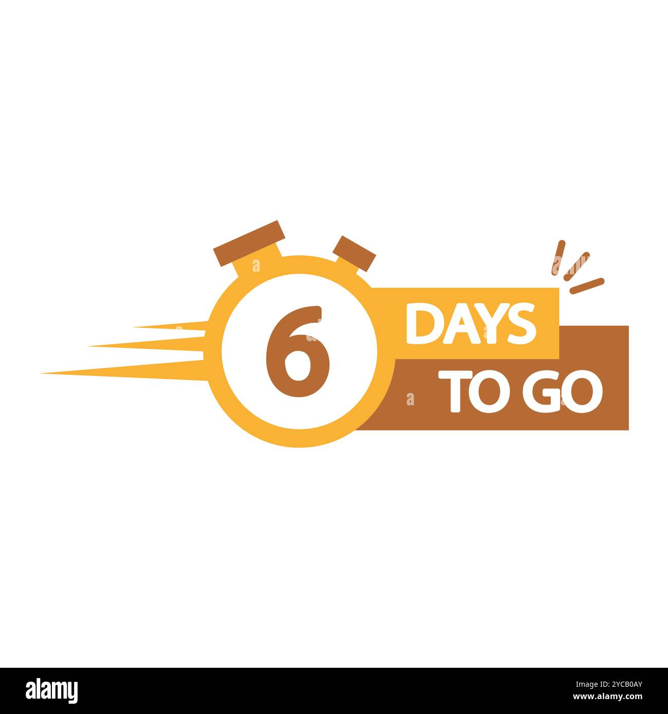 Countdown timer icon. Number six bold. 6 days to go. Yellow stopwatch ...