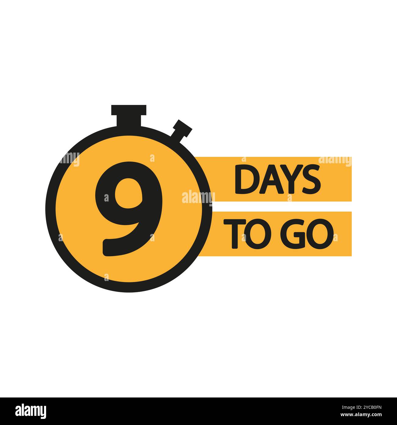 Countdown timer icon. Number nine bold. 9 days to go. Yellow stopwatch ...