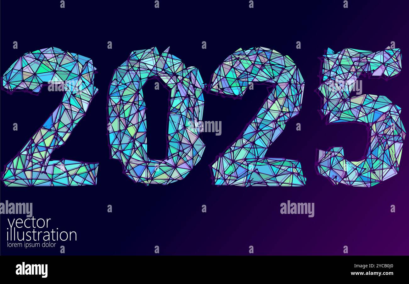 2025 neon holographic color numbers New Year banner. Winter holiday ...
