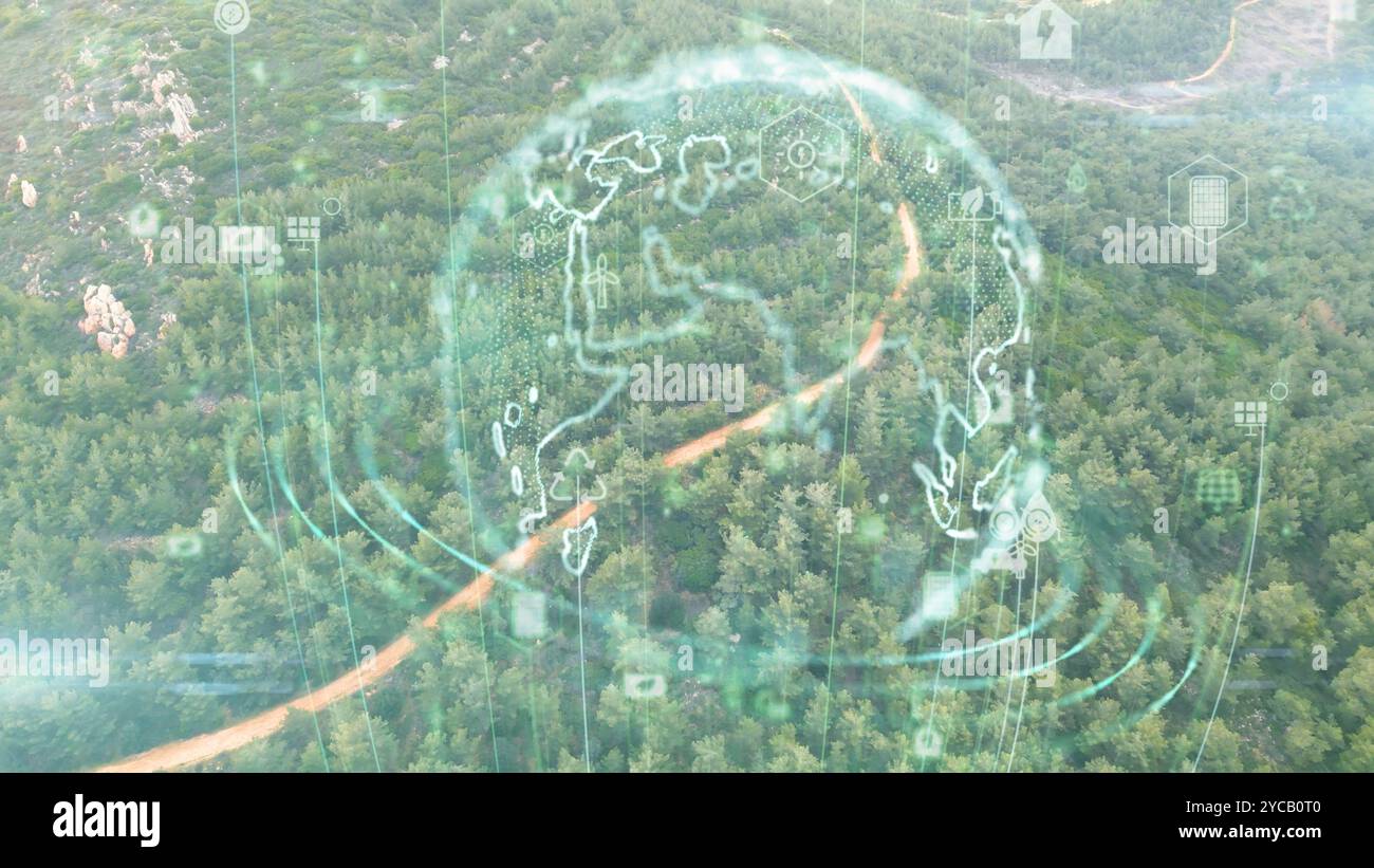 Green forest aerial view and environmental technology concept. Green ...