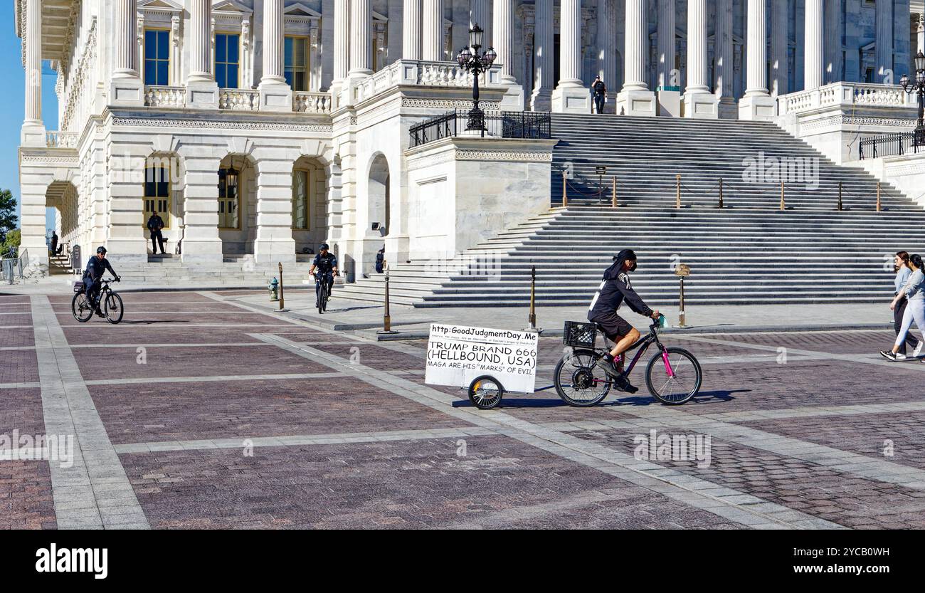 Capitol Police follow a zealous anti-Trump cyclist pulling a “Trump ...