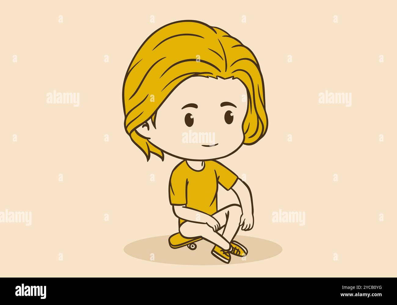 Cute boy chibi character illustration in sit on skateboard Stock Vector ...