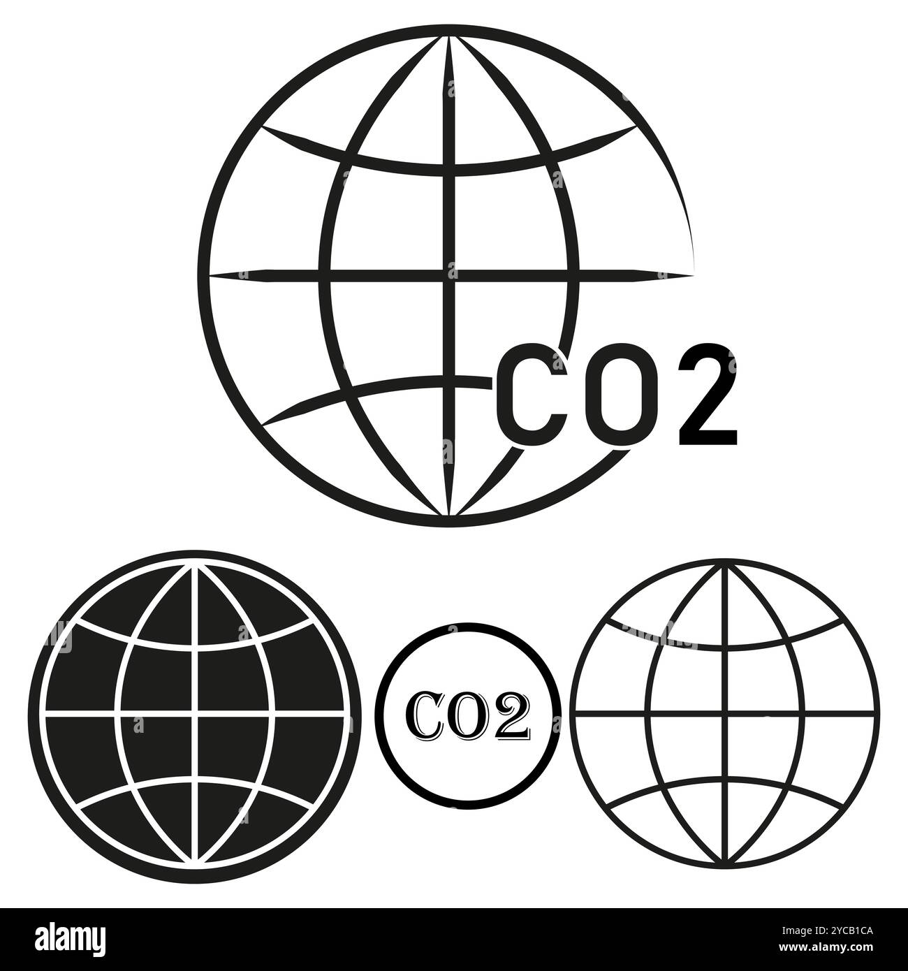 Globe and CO2 symbols in solid and outline styles. Global emissions and ...