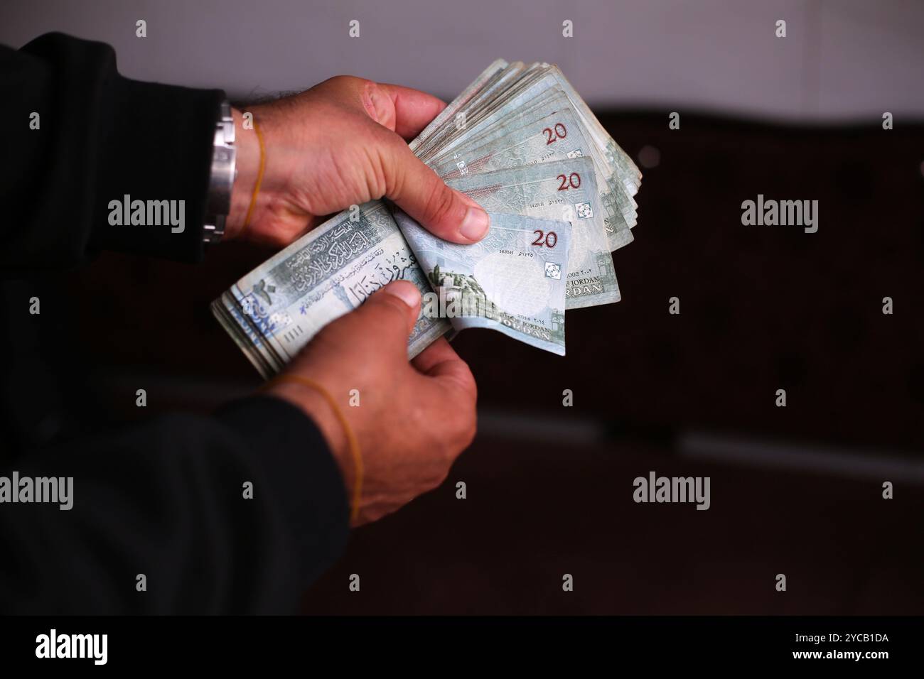 Gaza, Palestine. Different denominations of the Jordanian dinar ...