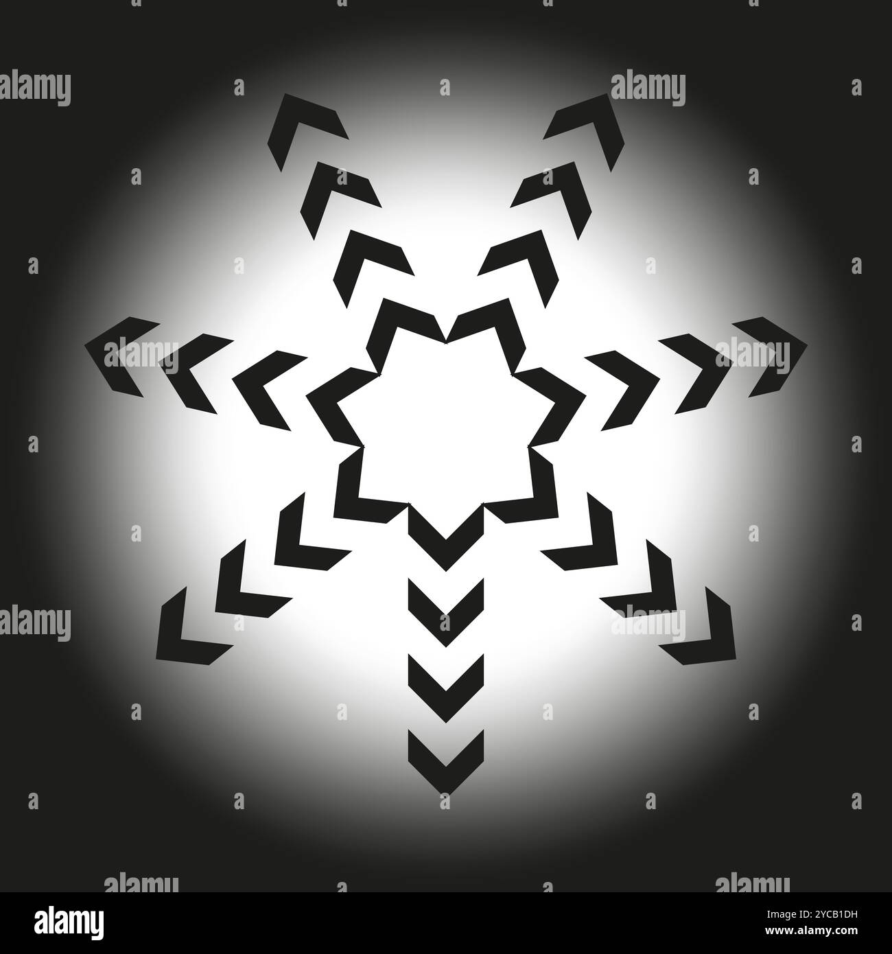 Black star shaped design with chevron arrows arranged radially ...