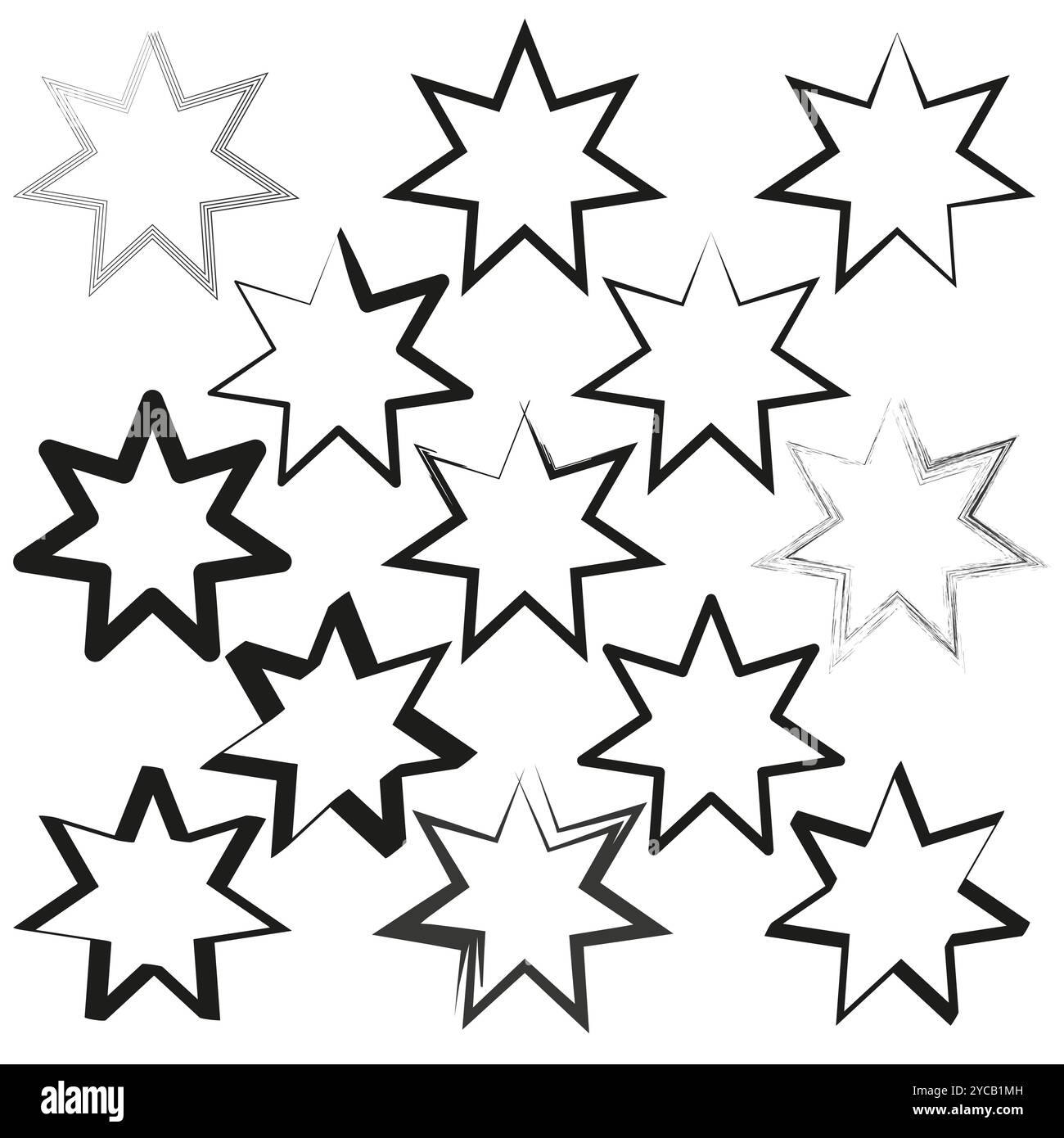 Multiple star outline icons. Black and white geometric shapes. Simple ...