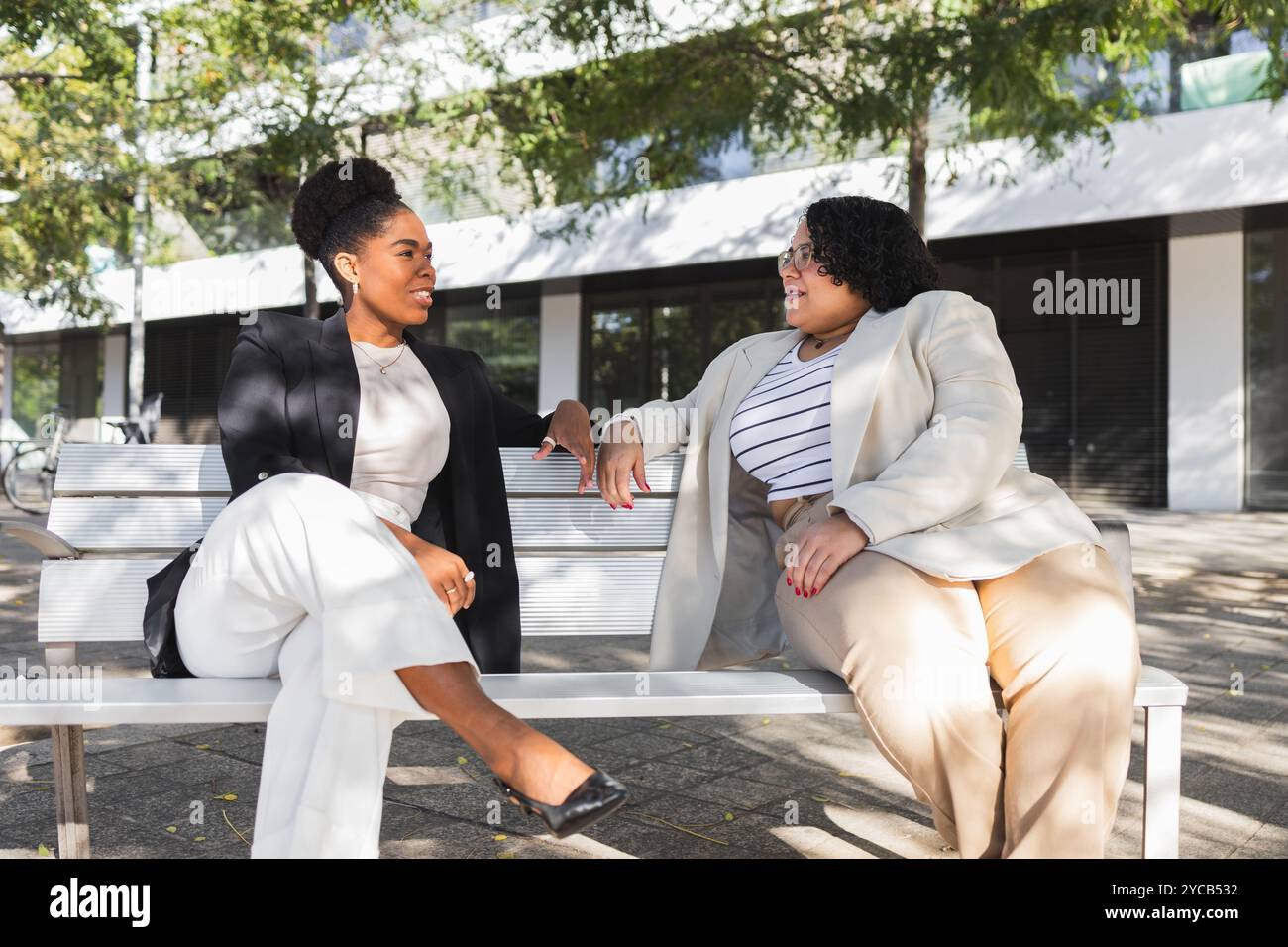 Two professional women, one Hispanic and the other African American ...