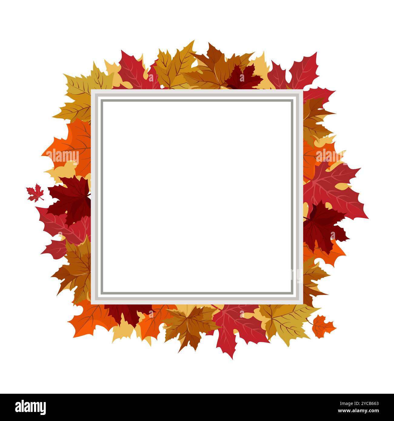 Vector isolated square frame of yellow dry autumn leaves. Border for ...