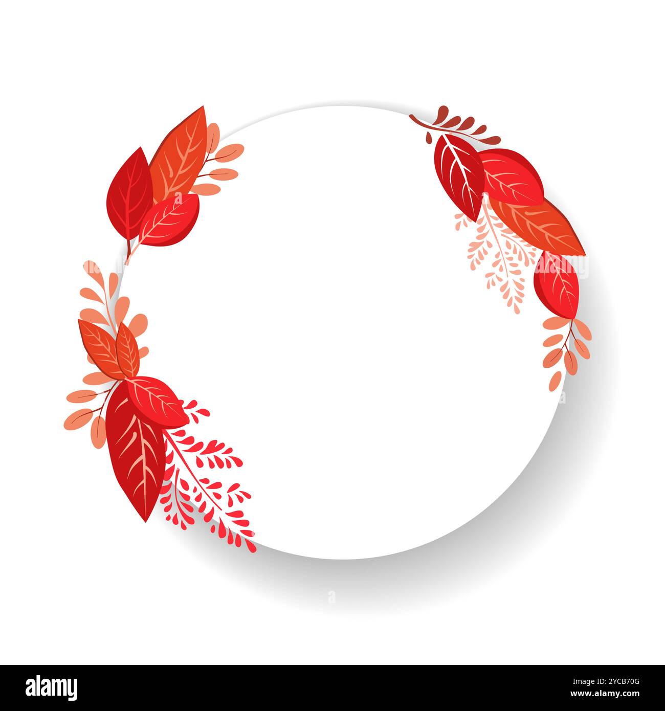 Vector isolated round frame of red dry autumn leaves. Border for text ...