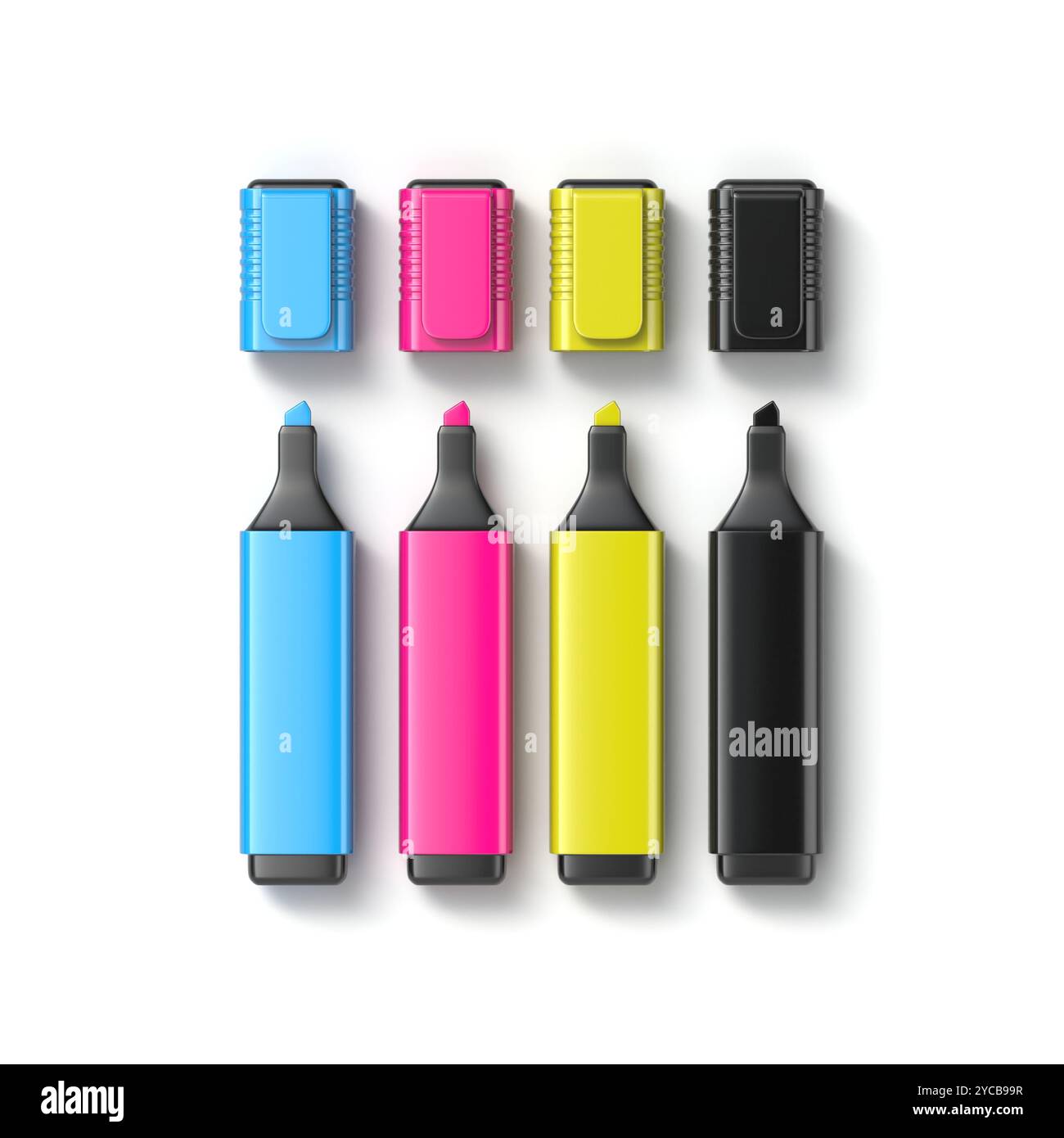 CMYK highlighter markers 3D rendering illustration isolated on white ...