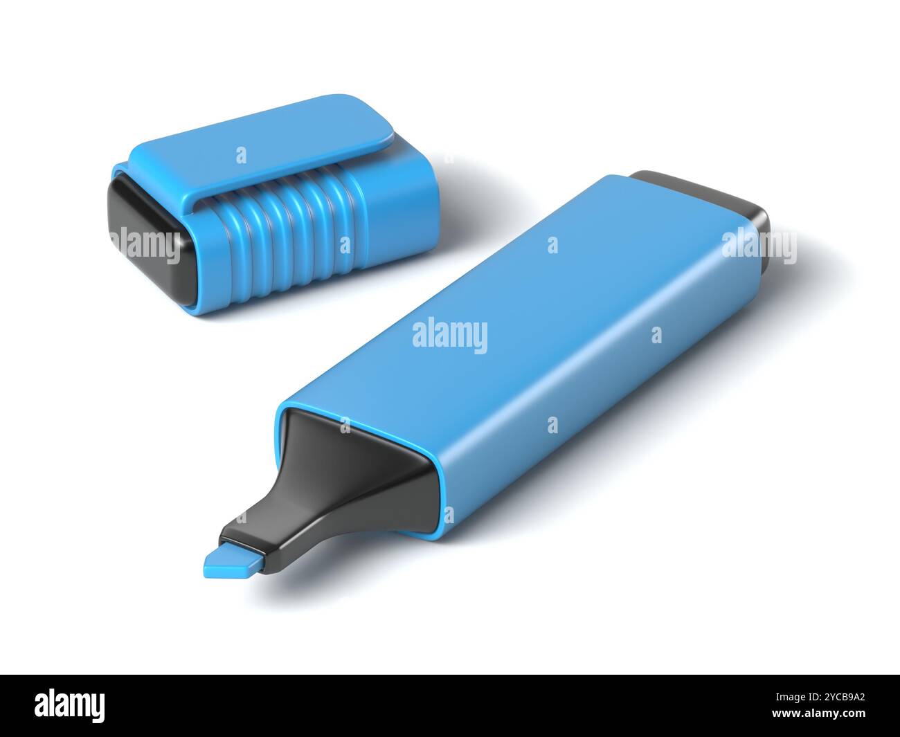 Blue highlighter pen 3D rendering illustration isolated on white ...