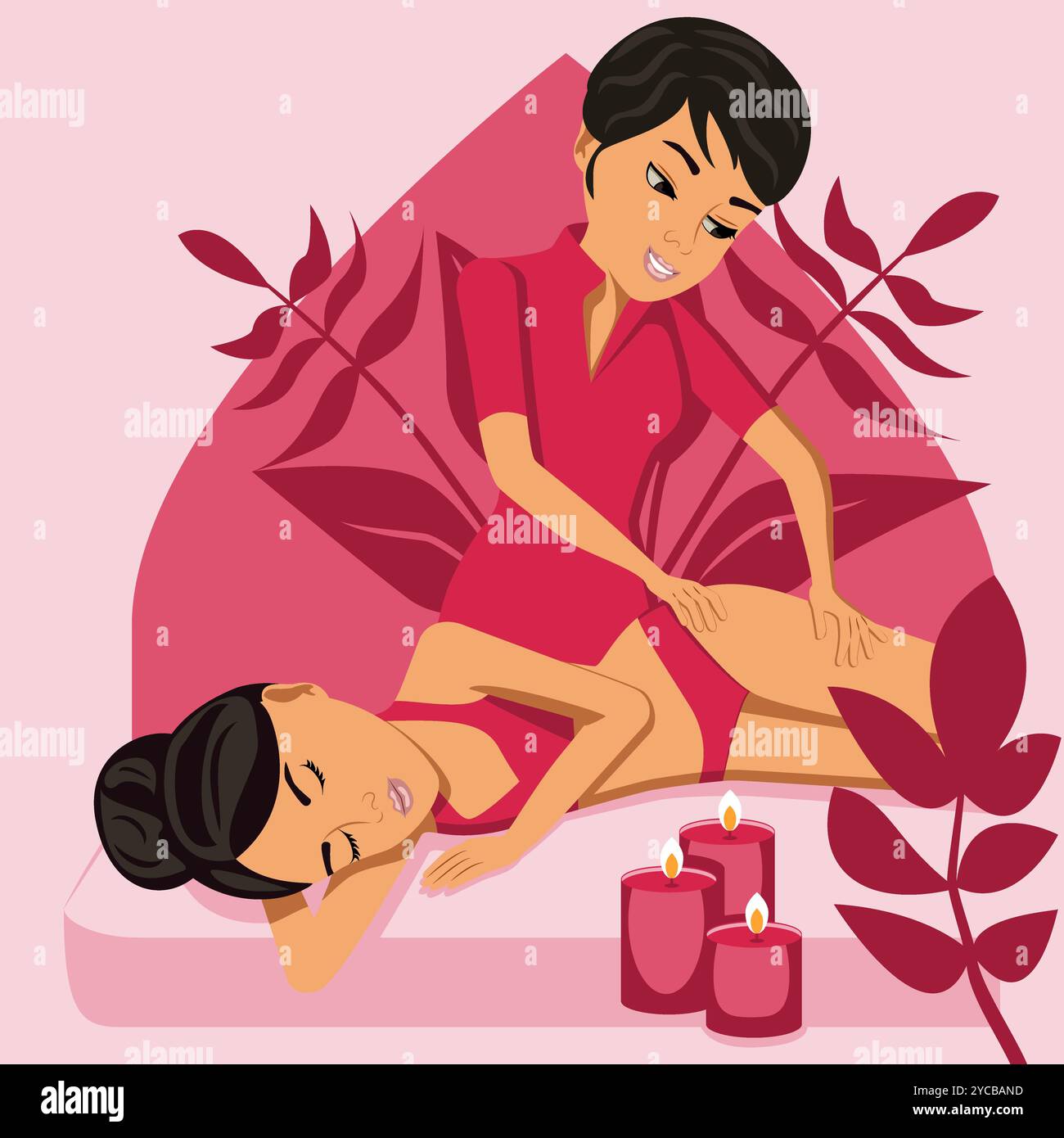 Lymphatic massage. Therapy and treatment by professional therapist in SPA. Isolated flat vector ...