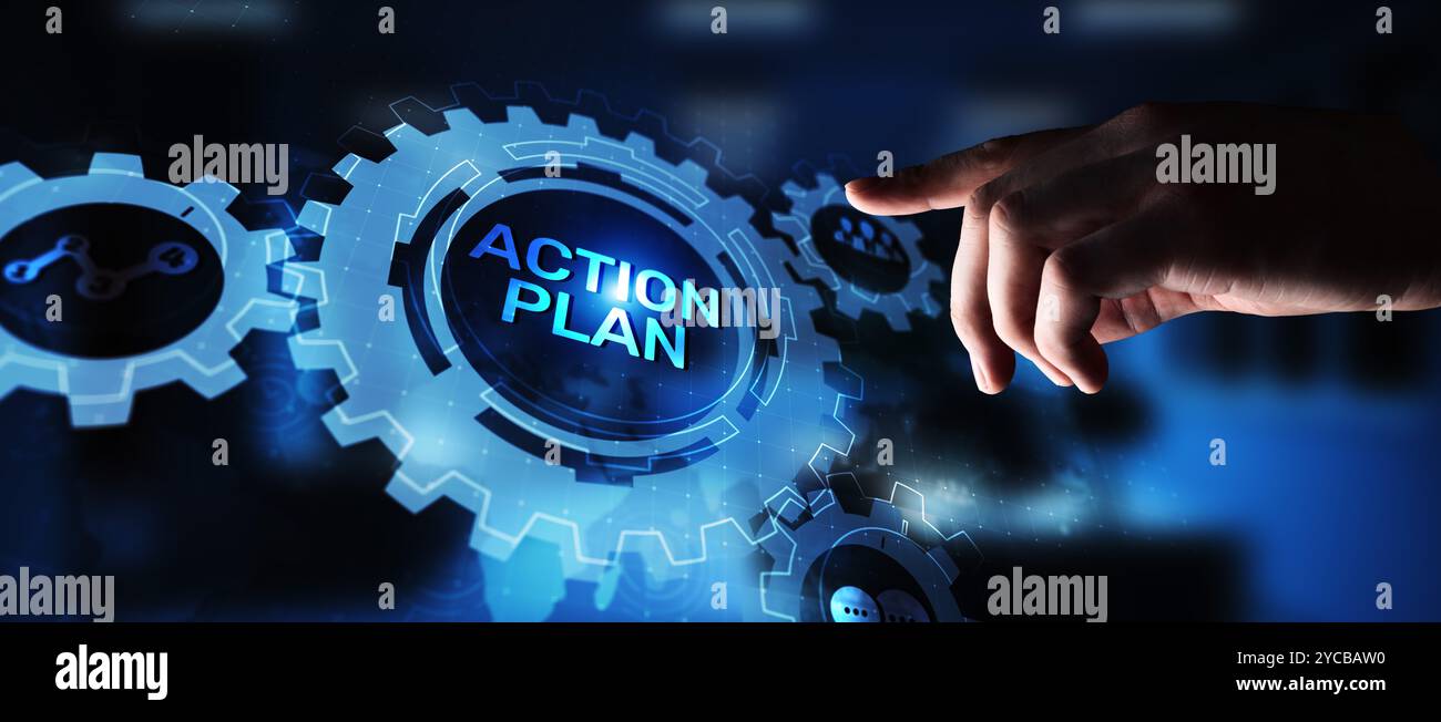 Action plan business strategy development concept on virtual screen ...
