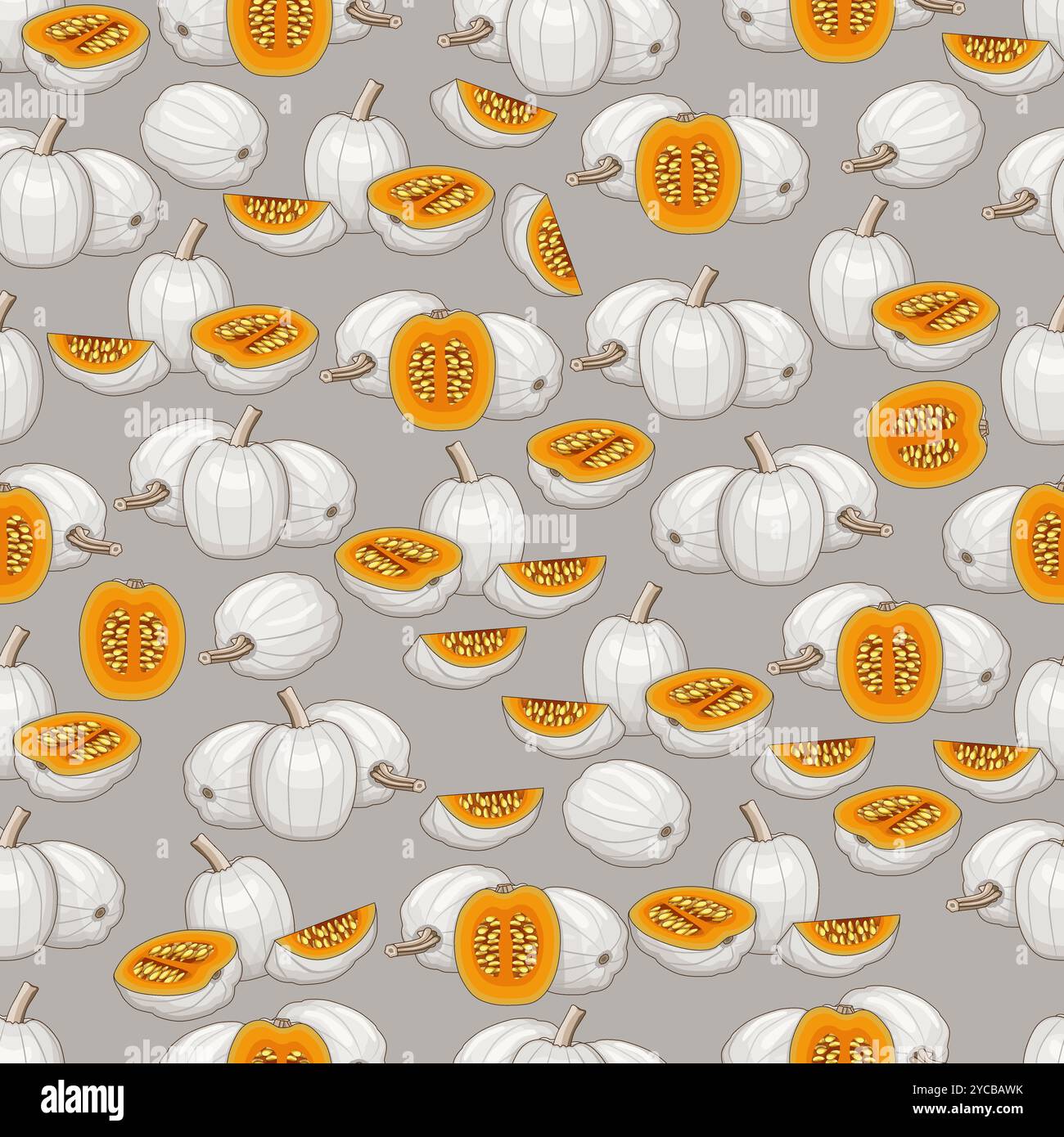 Seamless pattern with Full Moon pumpkin. Winter squash. Cucurbita ...