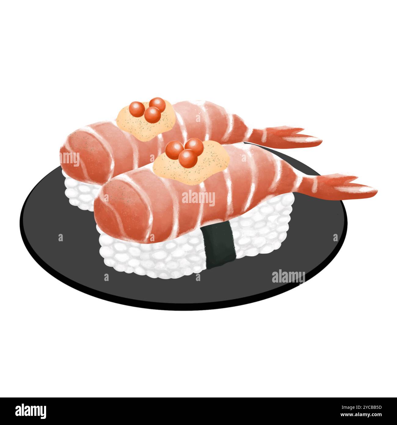Digital hand drawn of sushi with shrimp, mentai sauce, and fish egg on ...