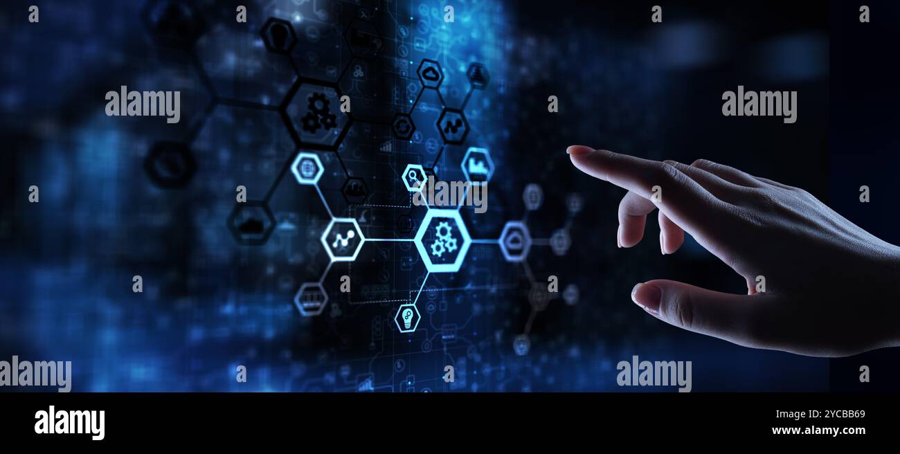 Automation system structure on virtual screen. Smart manufacturing ...
