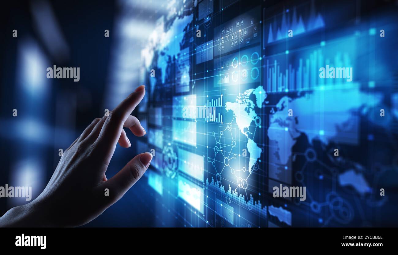 Business intelligence dashboard with graph and icons. Big data. Trading ...