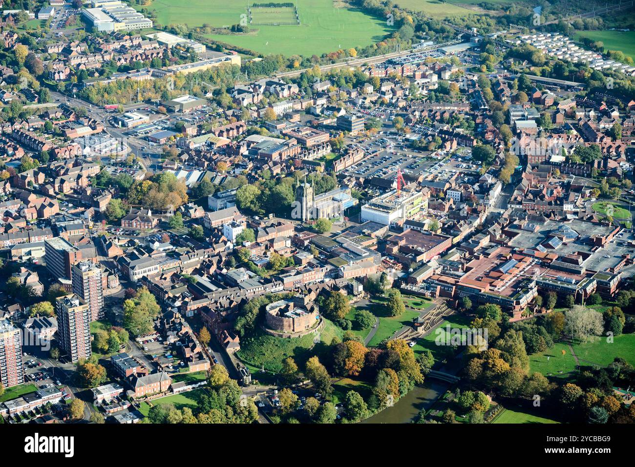 An Aerial photograph of Tamworth Town Centre, West Midlands, central ...