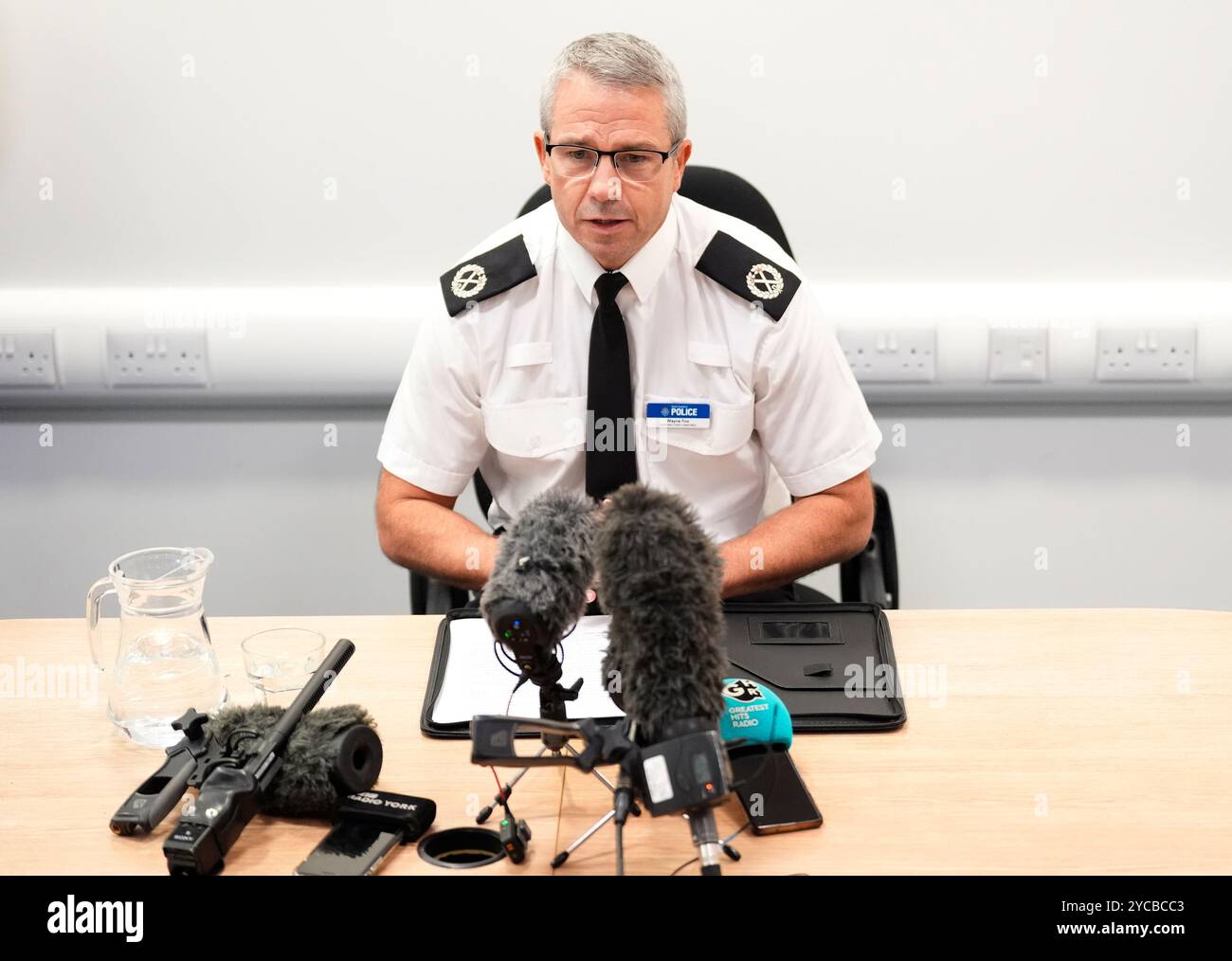 North Yorkshire Police temporary Assistant Chief Constable Wayne Fox speaking to the media at ...