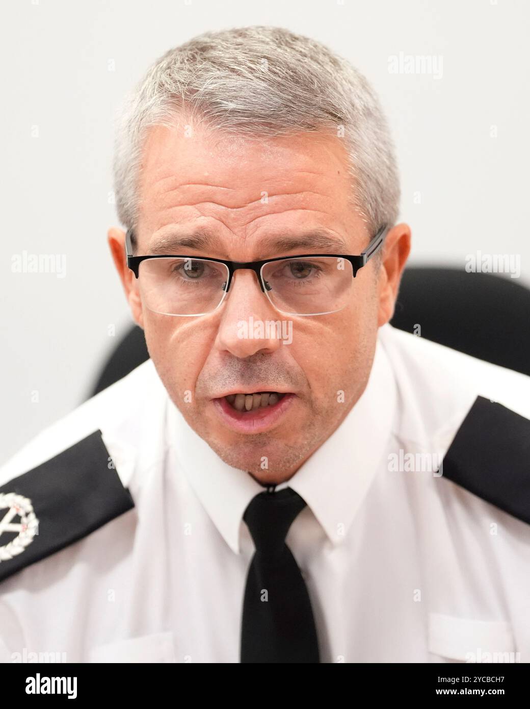 North Yorkshire Police temporary Assistant Chief Constable Wayne Fox speaking to the media at ...