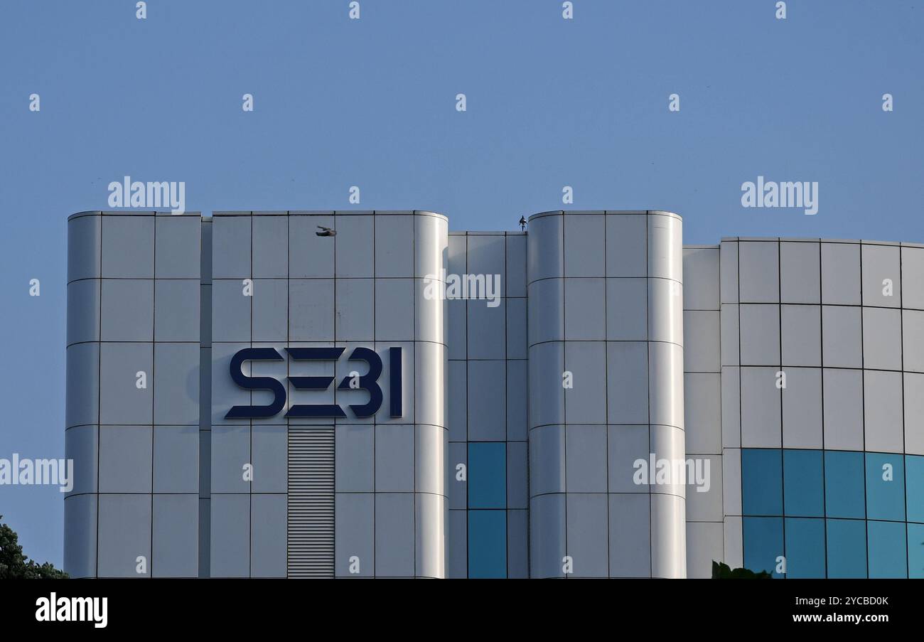 A Securities and Exchange Board of India (SEBI) logo is seen on the ...