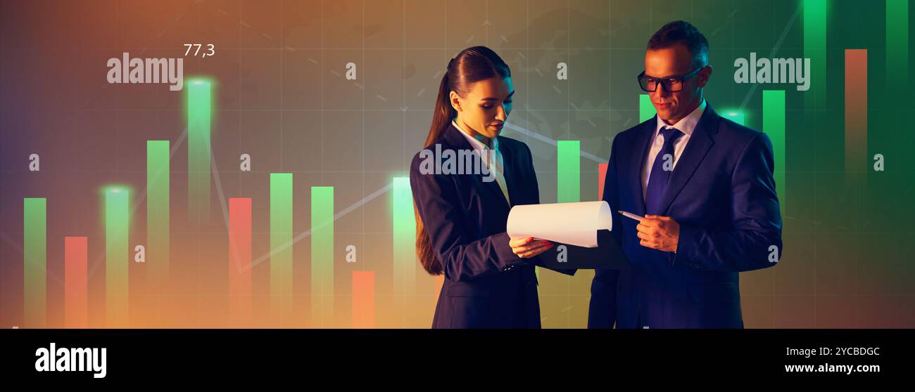 Banner. Businessman leads data-driven presentation, focusing on market ...