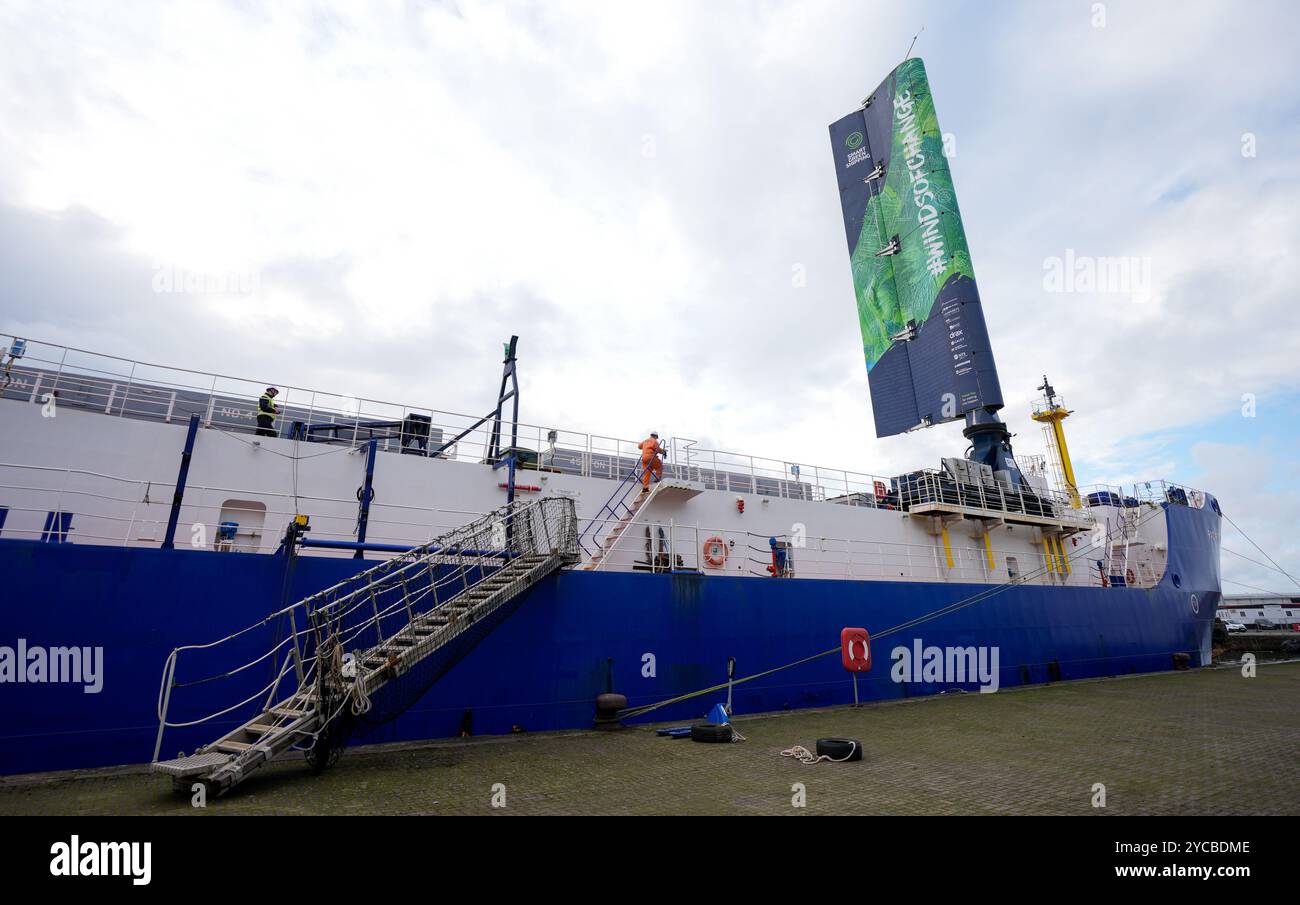 A FastRig test sail developed by Smart Green Shipping, after being ...