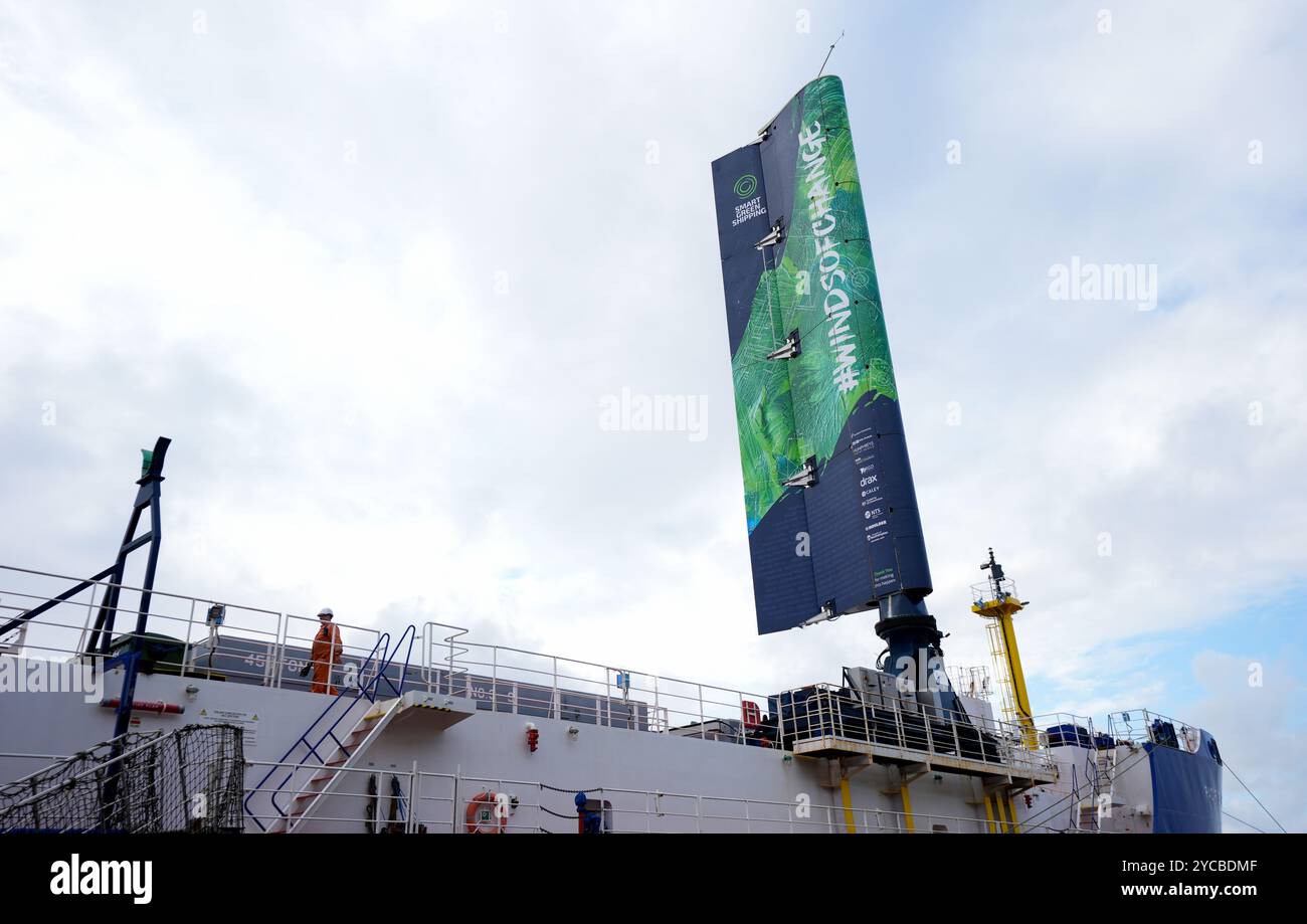A FastRig test sail developed by Smart Green Shipping, after being ...