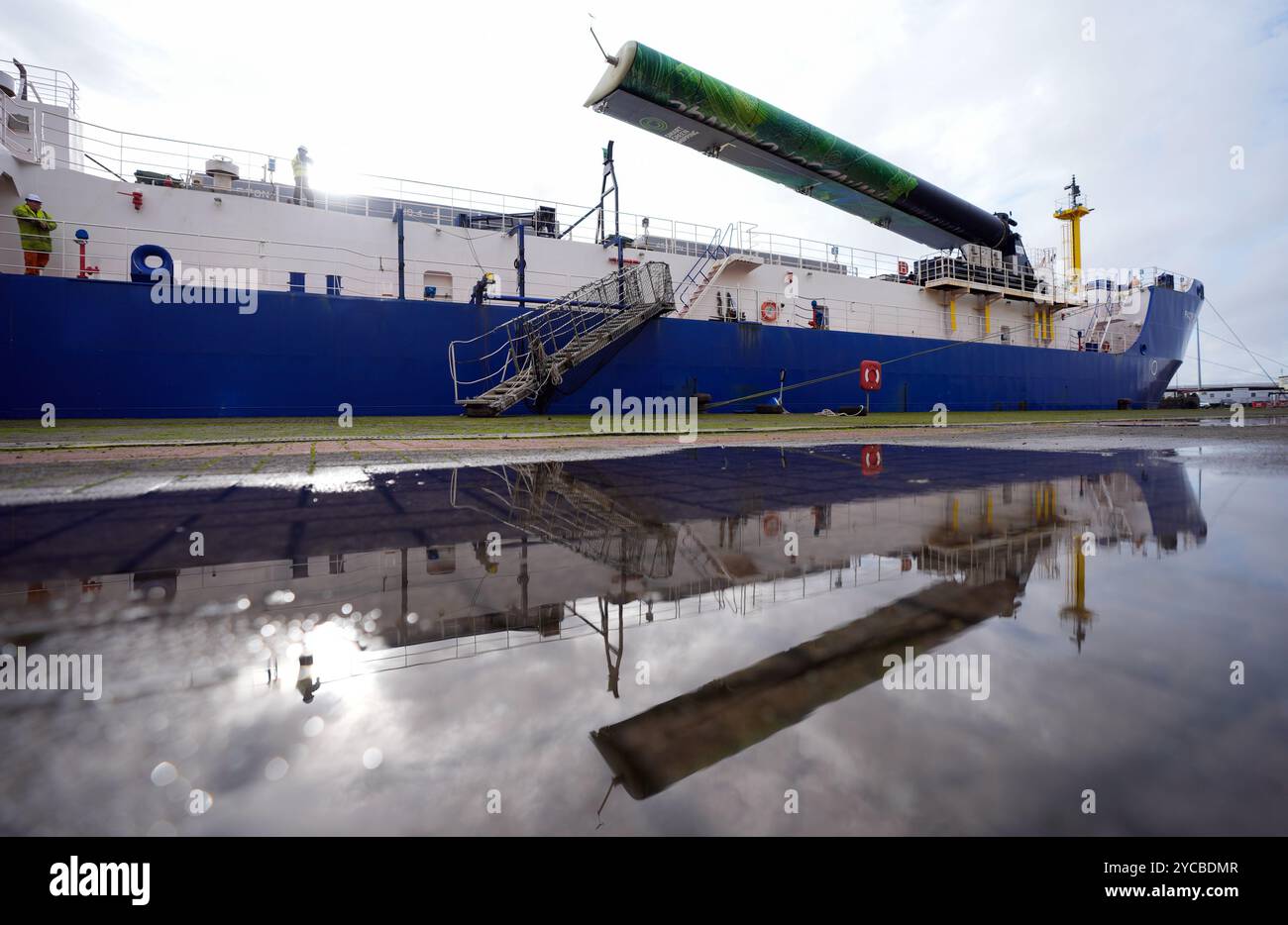 A FastRig test sail developed by Smart Green Shipping, is lifted into ...