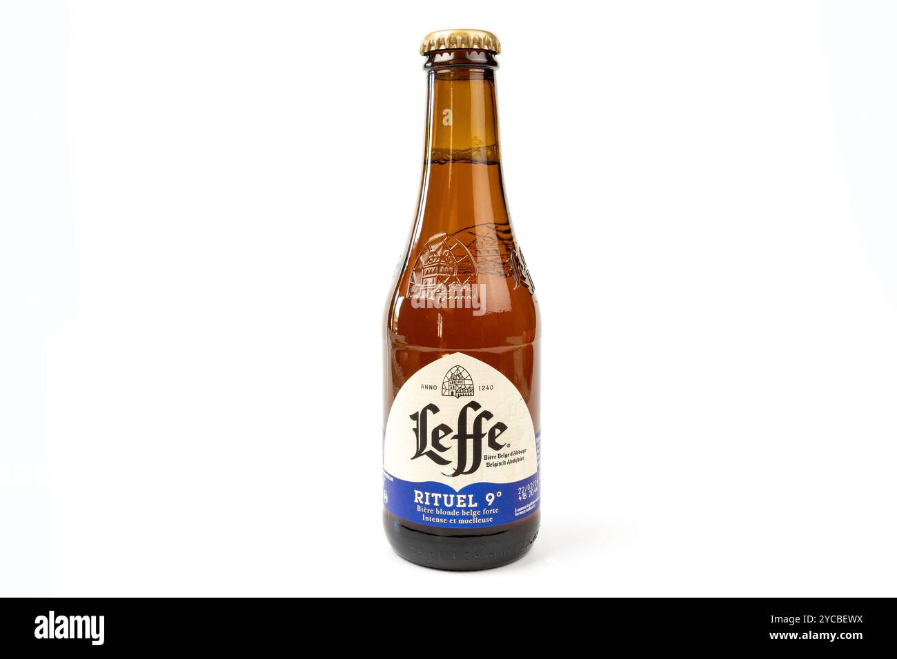 Leffe Rituel brand beer bottle isolated on a white background Stock ...