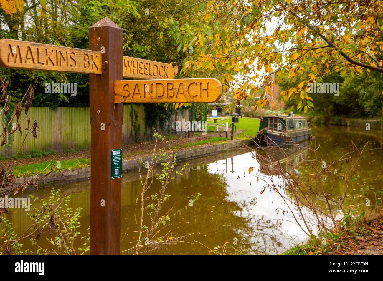 waymark sign post on the Trent and Mersey canal as it passes through ...